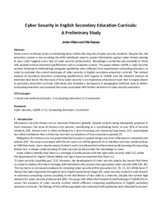 Cyber Security in English Secondary Education Curricula: A Preliminary ...