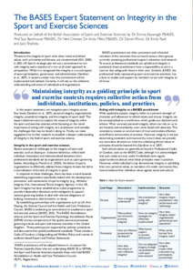 The BASES Expert Statement on Integrity in the Sport and Exercise ...